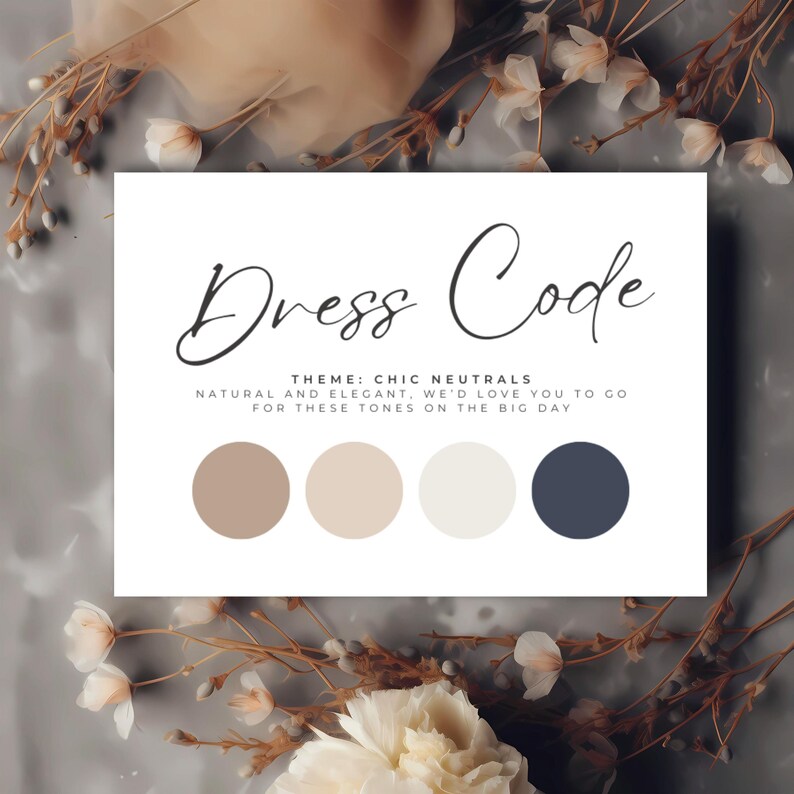 Editable Dress Code Insert | Printable Attire Info Card | Chic Dress ...