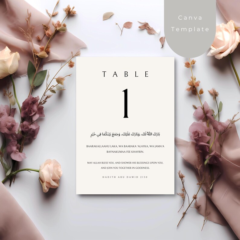 Muslim Wedding Dua Table Numbers Template Editable Islamic Table Number ...
