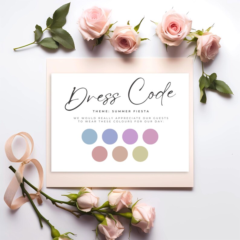 Editable Dress Code Insert Printable Attire Info Card Chic Dress Code ...