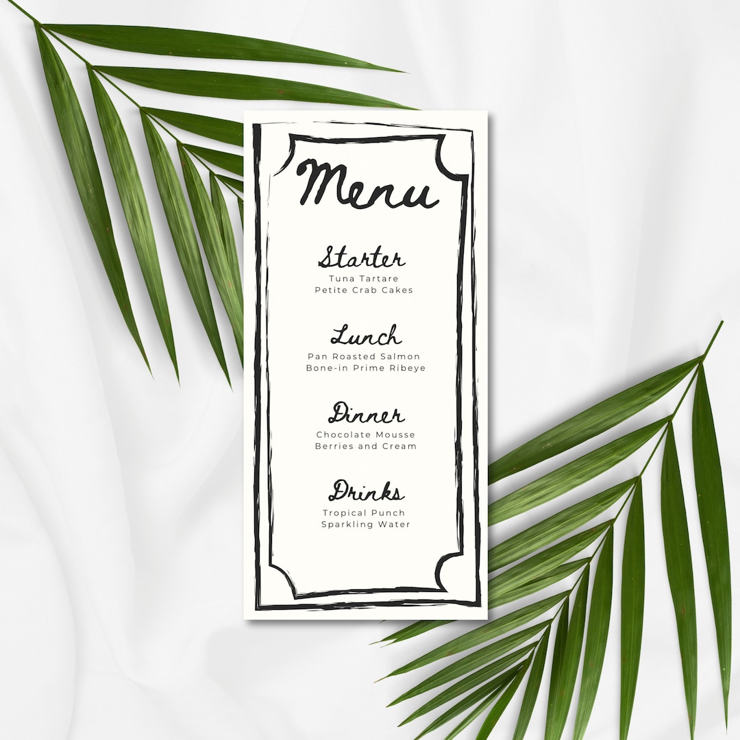 Hand-drawn Menu Template | DIY Scribble Wedding Menu | Whimsical Trendy ...