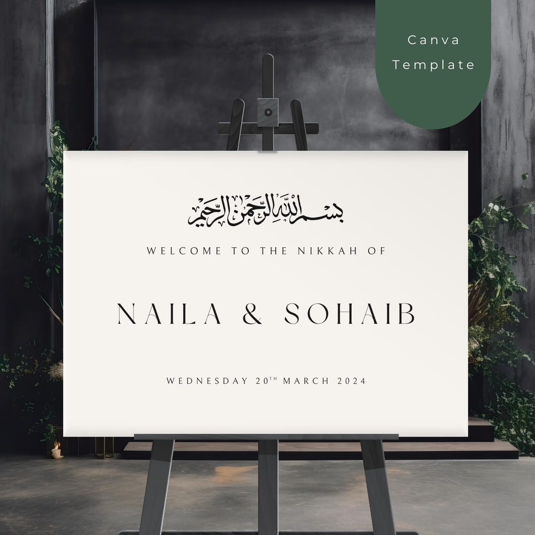 Simple Nikkah Welcome Sign Template | Muslim Wedding Welcome Sign ...
