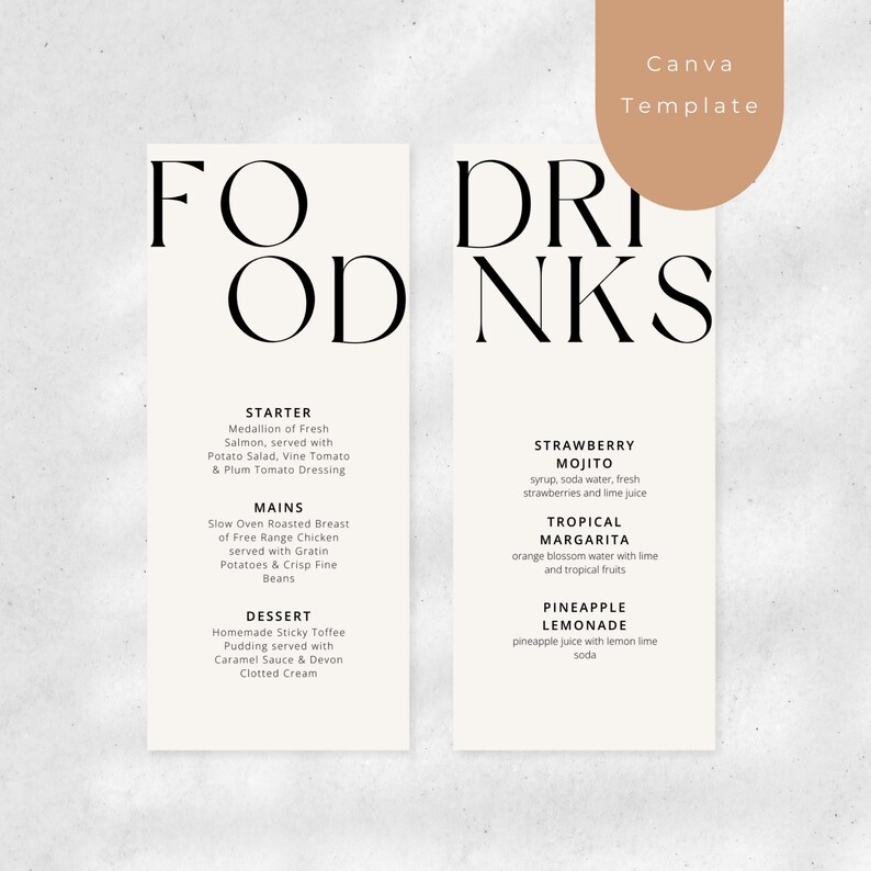 Editable Menu Template for Weddings and Events | Food and Drinks Menu ...