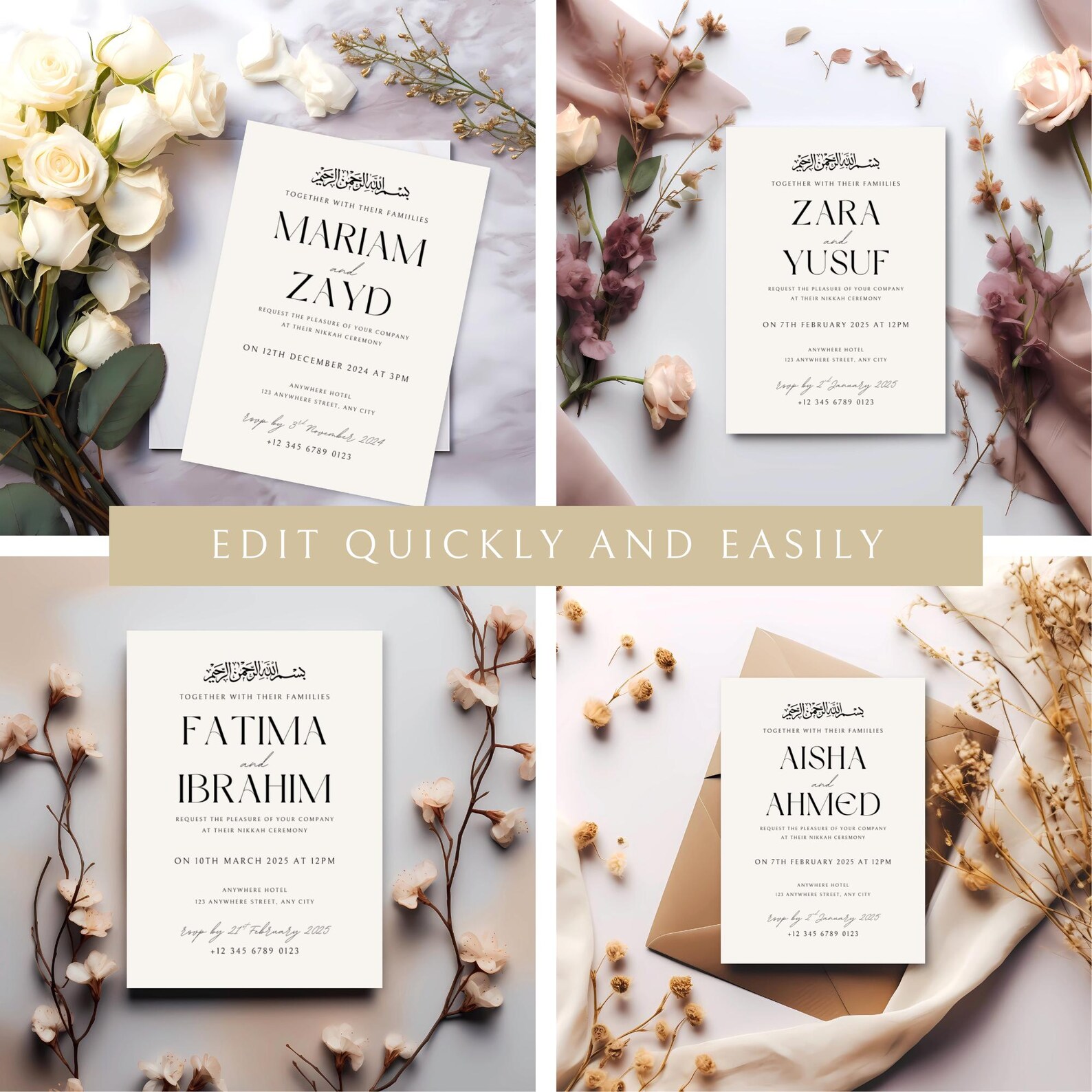 Simple Nikkah Invite Template | Islamic Wedding Digital Download ...