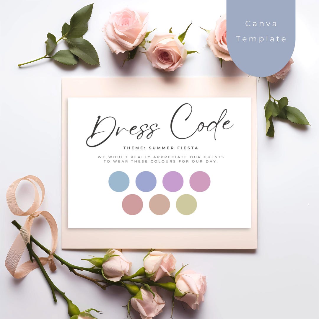 Editable Dress Code Insert Printable Attire Info Card Chic Dress Code ...