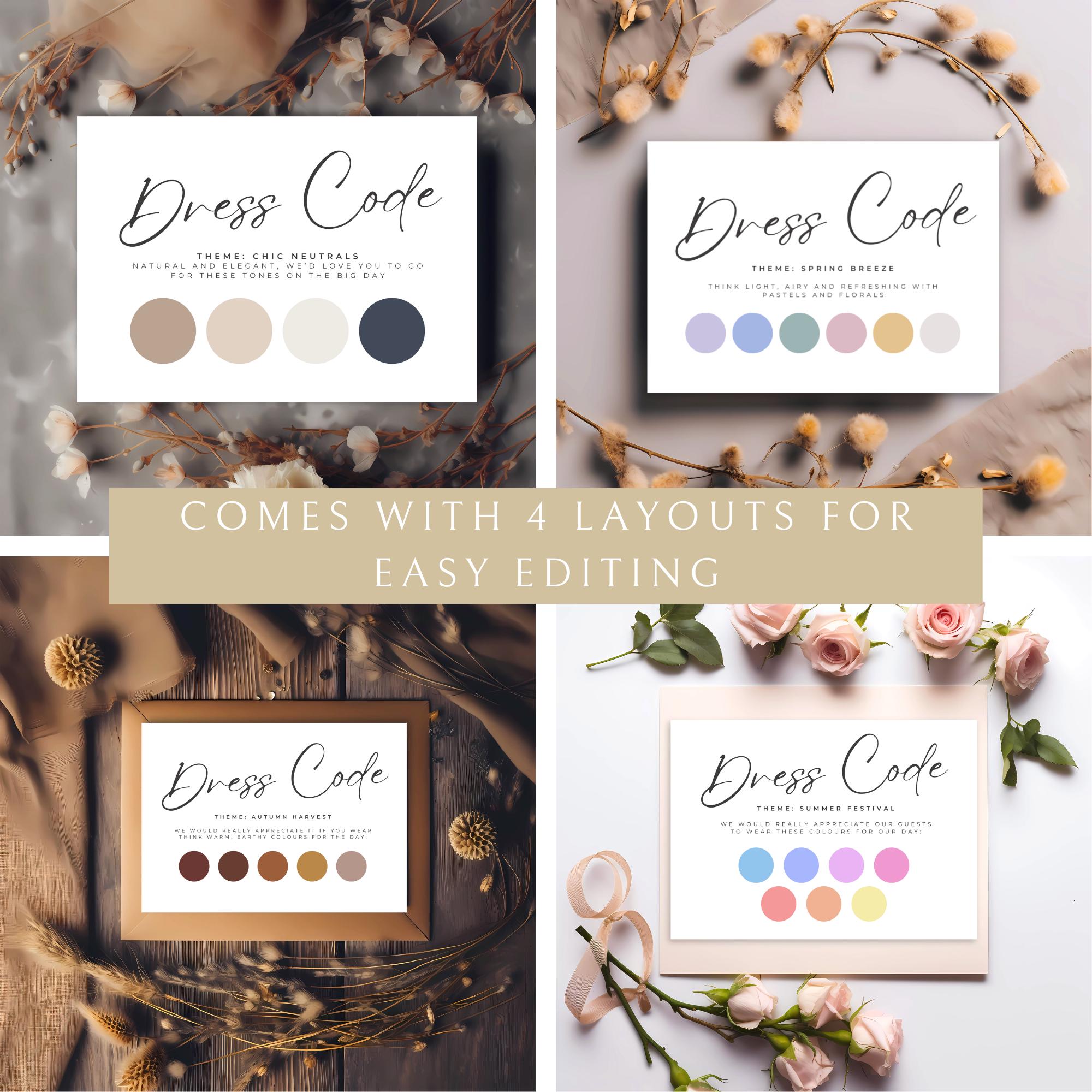 Editable Dress Code Insert | Printable Attire Info Card | Chic Dress ...