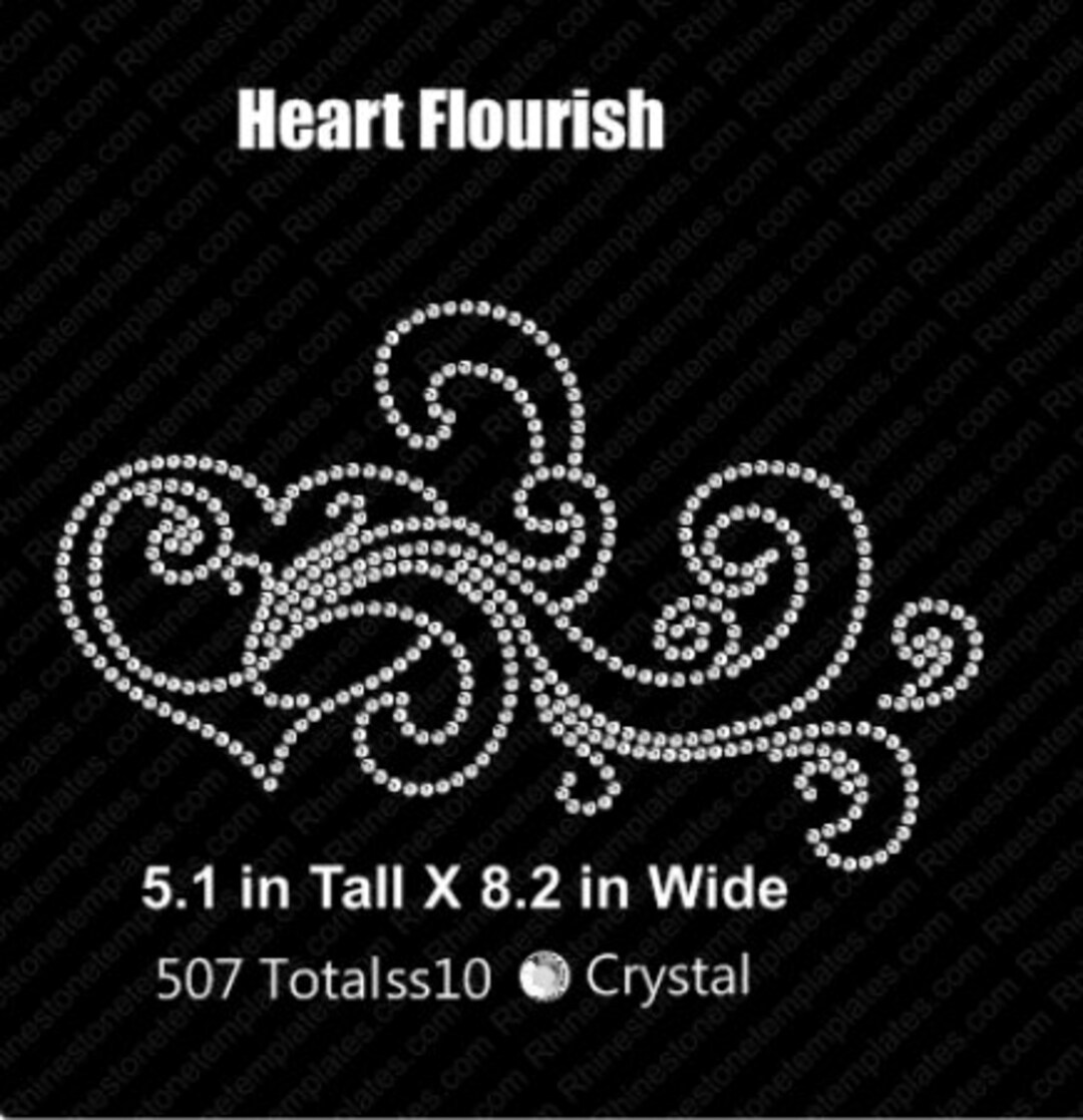 Rhinestone Valentine Heart Flourish Digital Design - Etsy