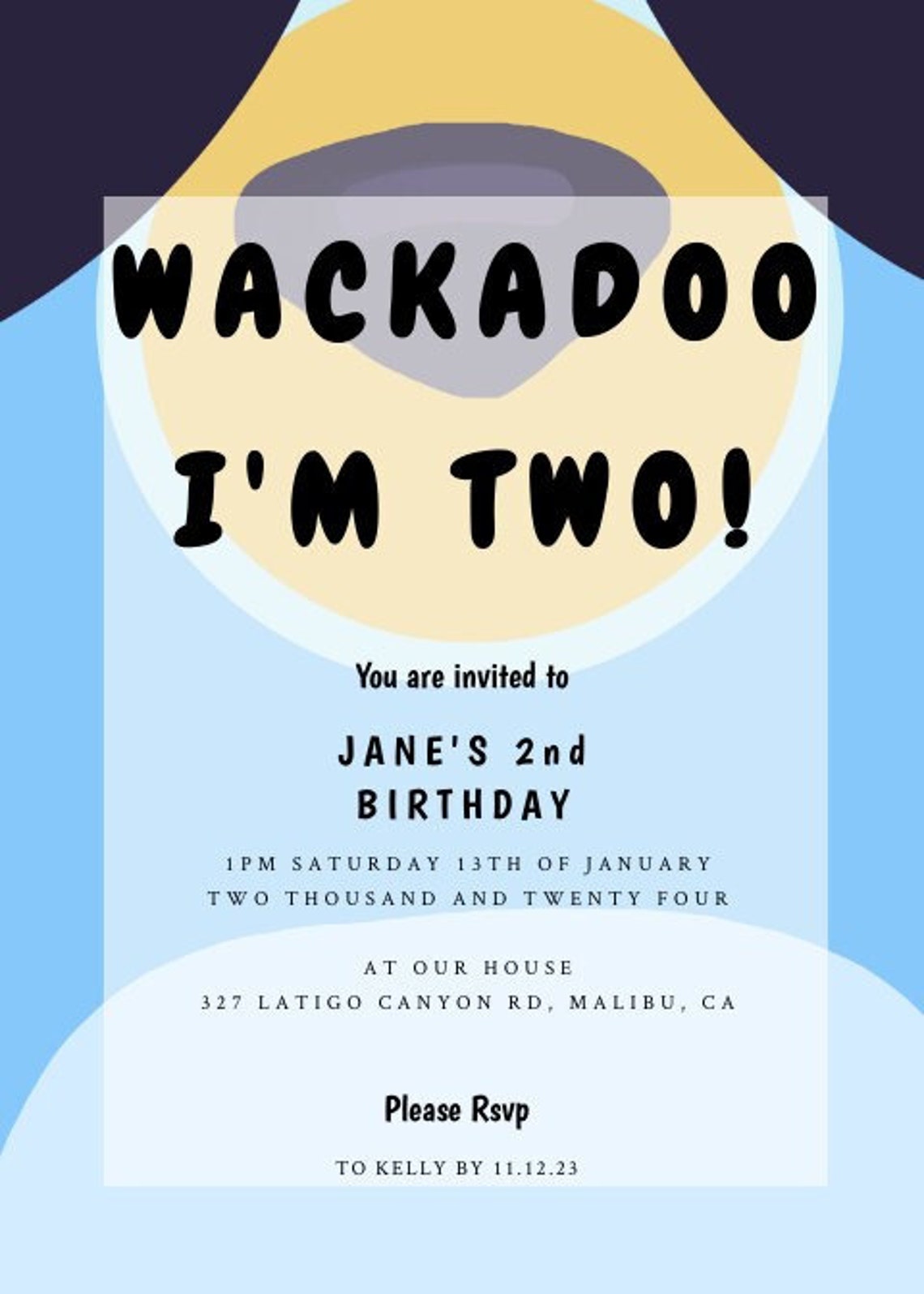 Bluey Wackadoo I'm Two! Birthday Digital Invite | Birthday Invitations ...