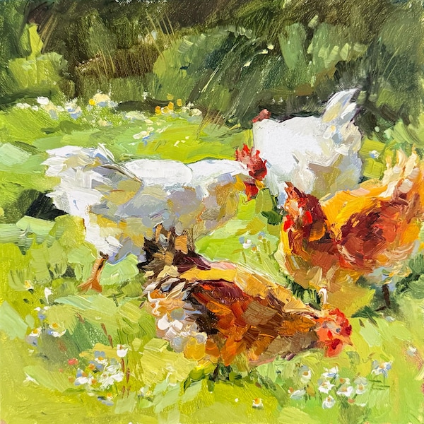 Chicken Paintings Etsy Uk