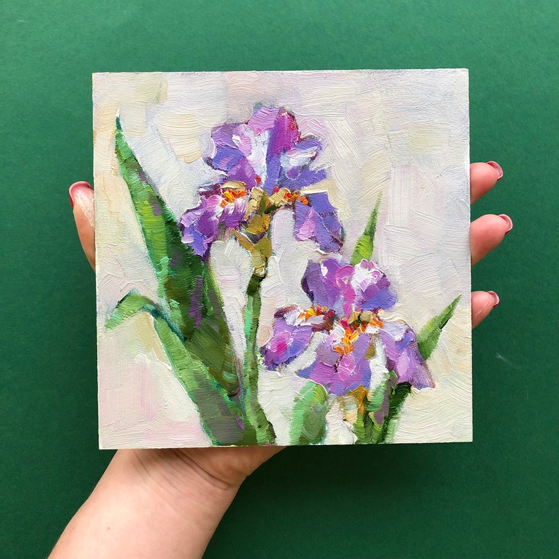 Purple Iris Painting Handmade Original Oil Painting Iris Wall Art Still ...