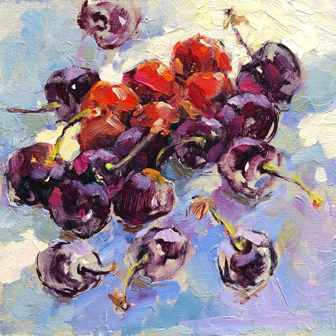 Cherry Painting Original Oil Painting Still Life Fruit Art - Etsy