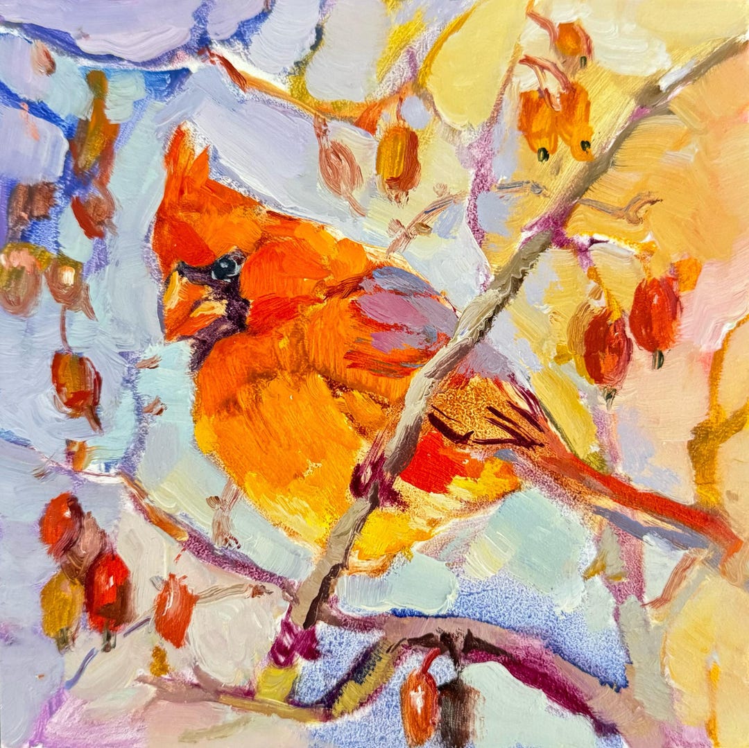 Cardinal Painting Oil Original Painting Red Cardinal Bird Painting ...