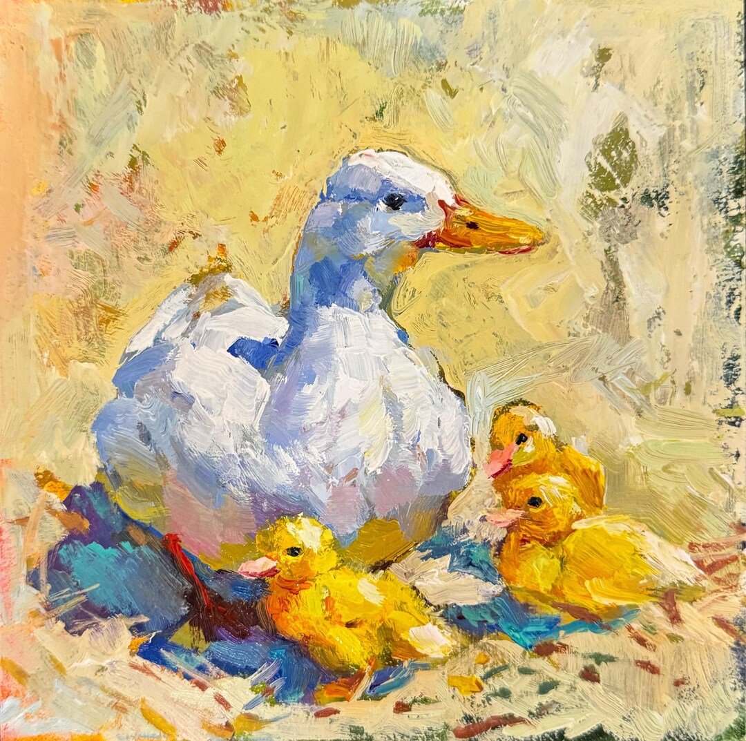 Duck Painting Original Duckling Painting Bird Small Painting Oil Farm ...