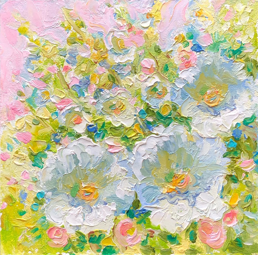 Floral Oil Painting Original Mallow Painting Impasto Oil Painting ...