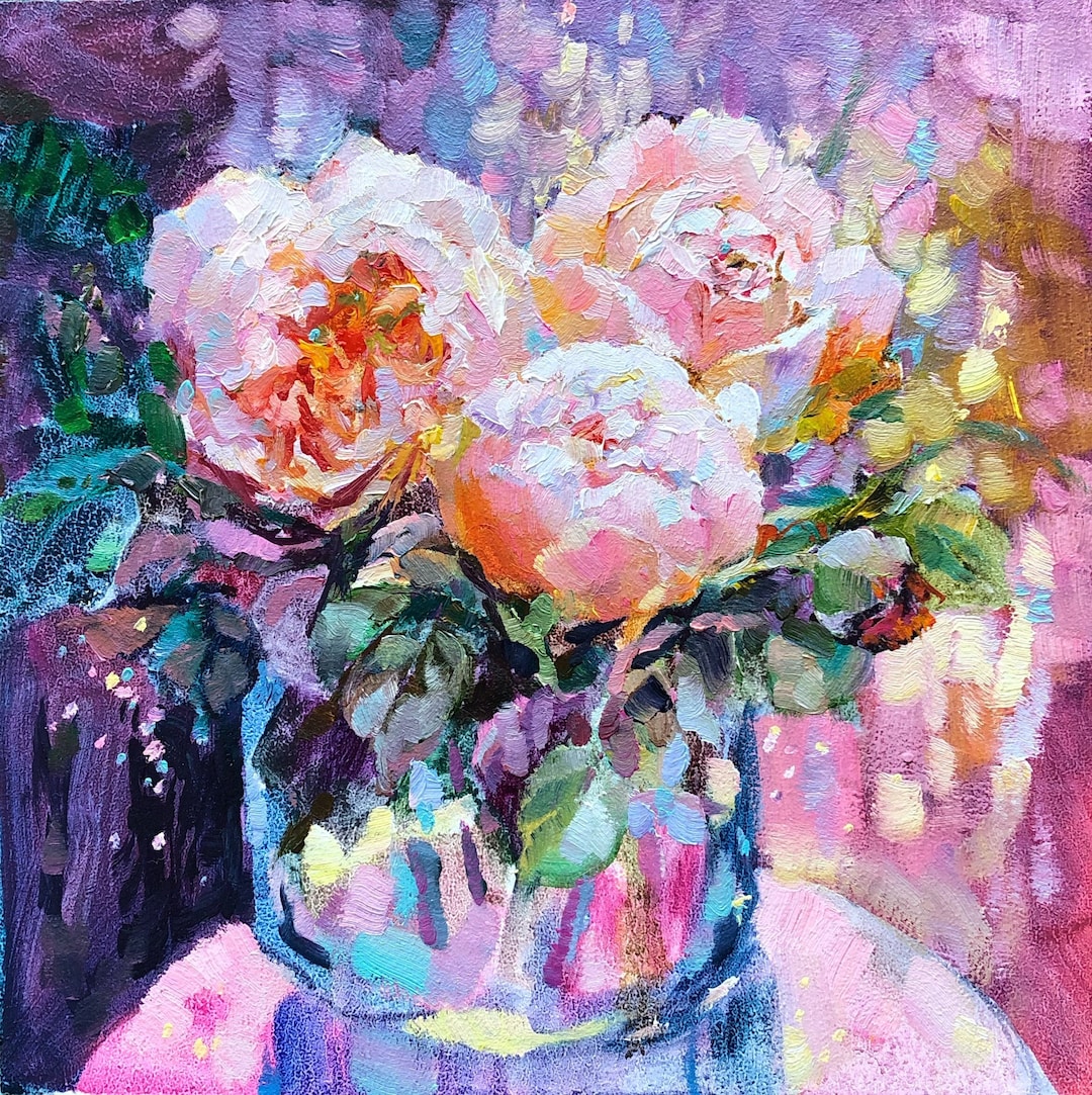 Peony Painting Original Oil Painting Peonies Flower Painting Floral ...
