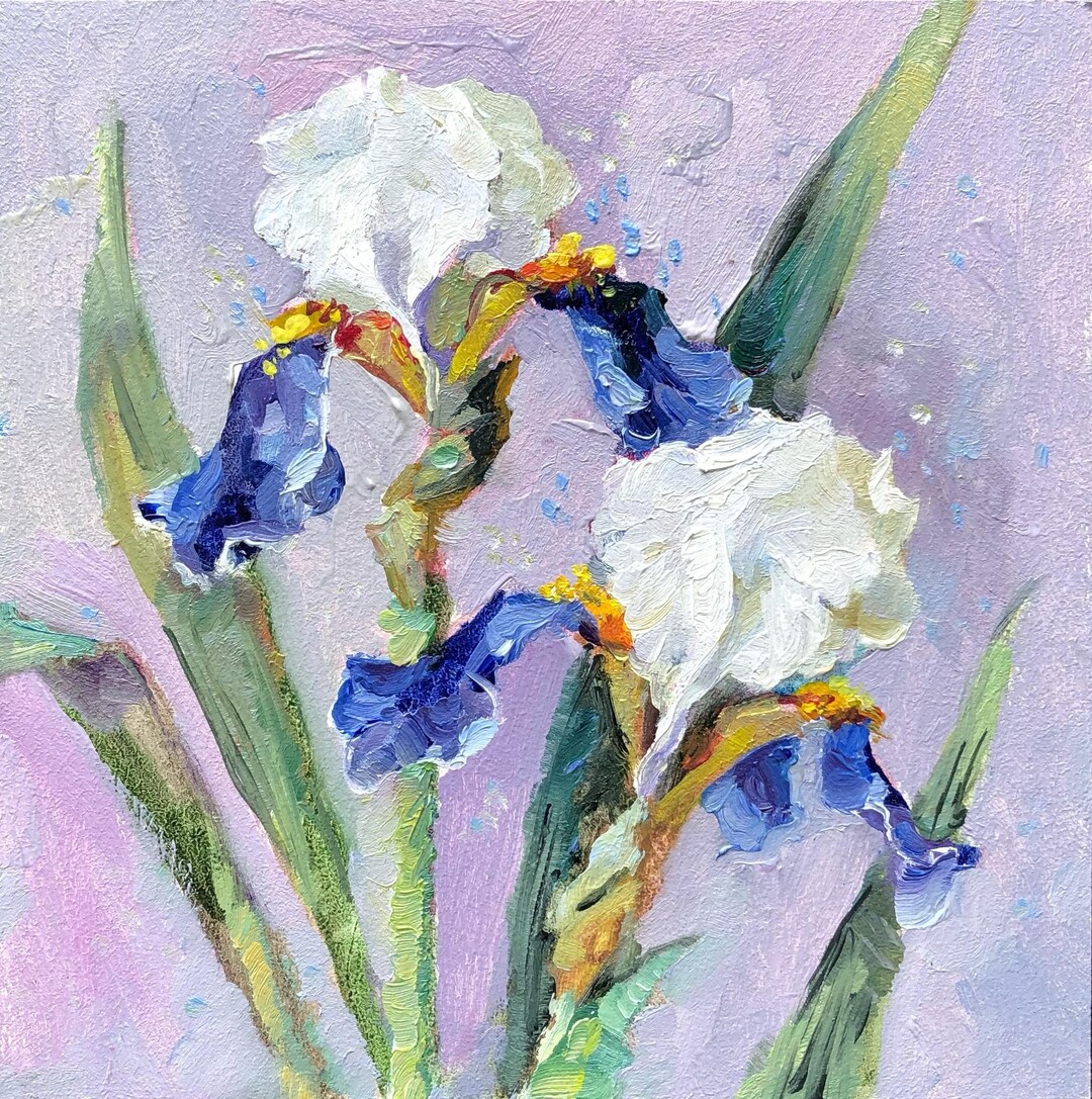 Iris Oil Painting Impasto Small Floral Artwork 6x6 - Etsy UK