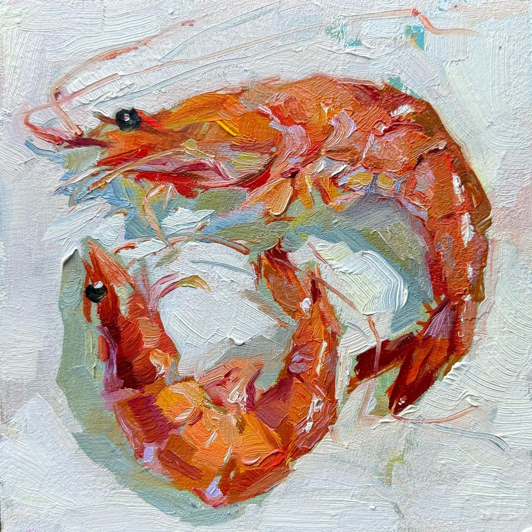 Shrimp Painting Original Food Painting Oil Fish Painting Seafood Art ...