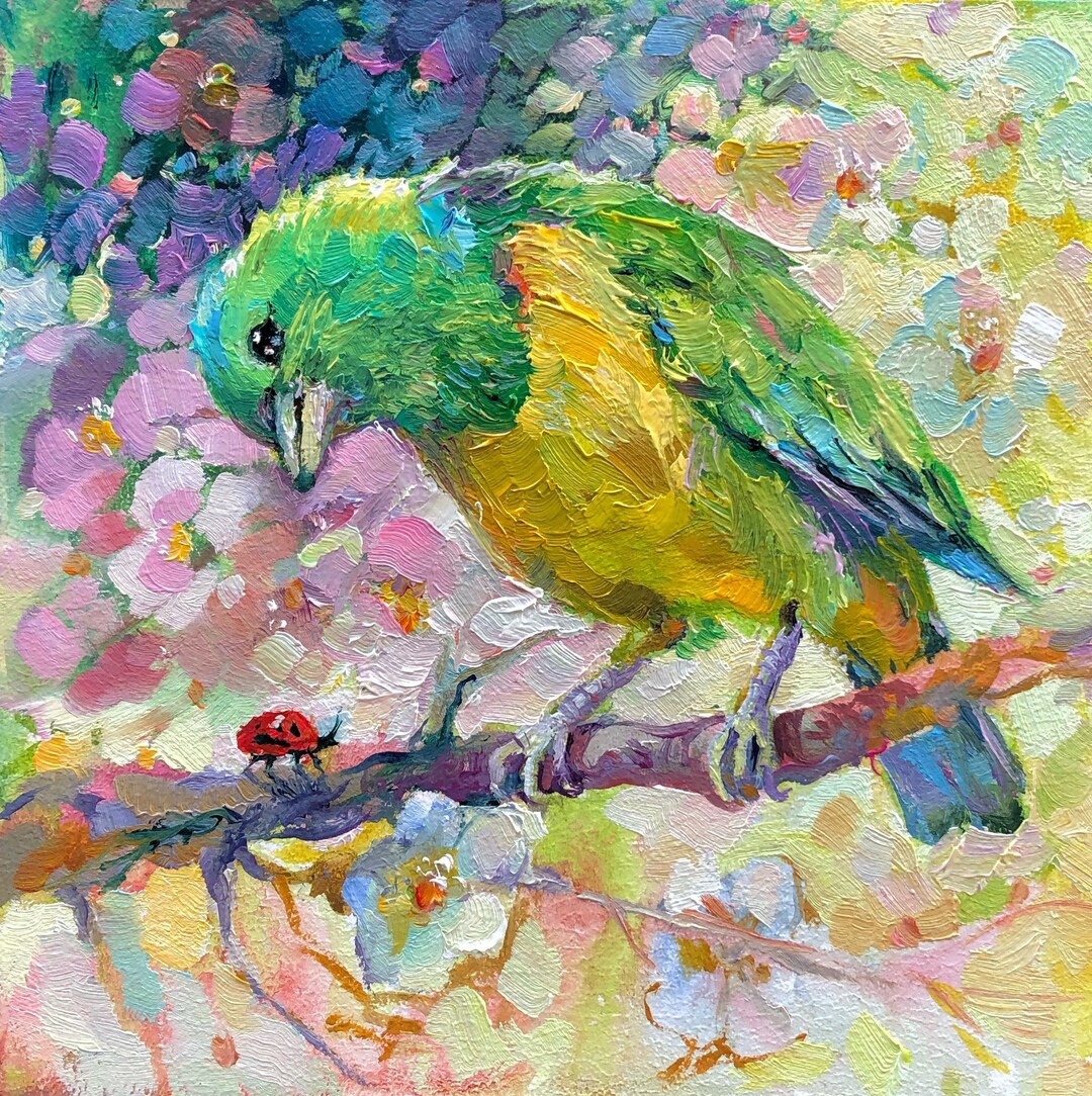 Bird Painting Original Oil Painting Small Animal Painting Floral Bird ...
