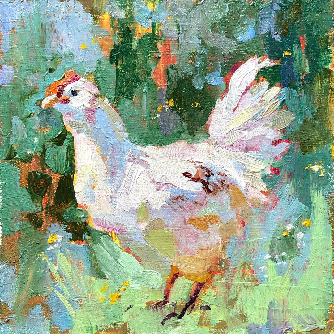 Chicken Painting Original Bird Painting Oil Small Painting Animal ...