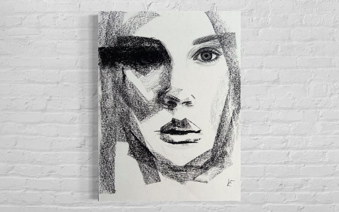 Silent Intensity - Original Charcoal Portrait, Abstract Black and White Art - Etsy