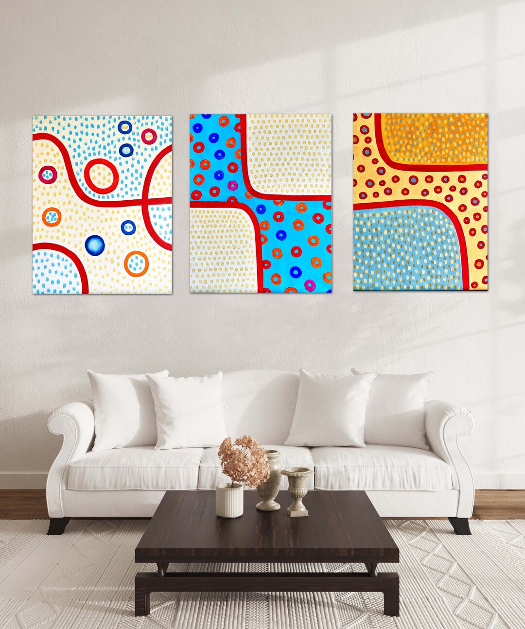 Original Cheerful Wall Art Set - Handmade Acrylic Painting - Colorful ...
