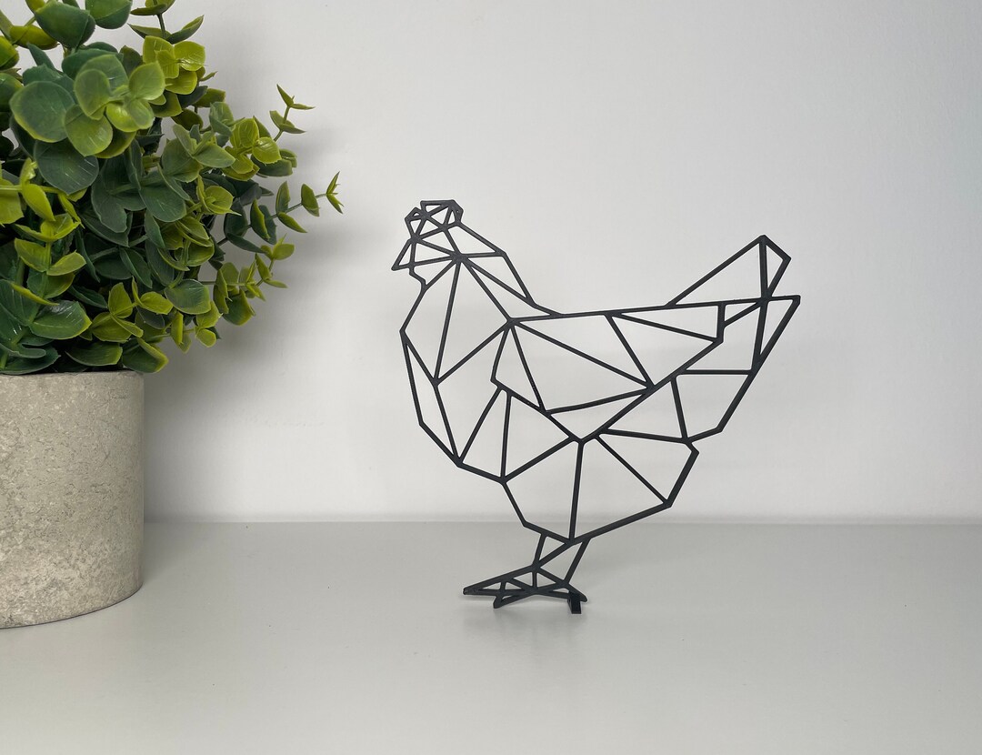 Geometric Chicken Polygon Wall Art 3D Printed Line Art Decoration ...