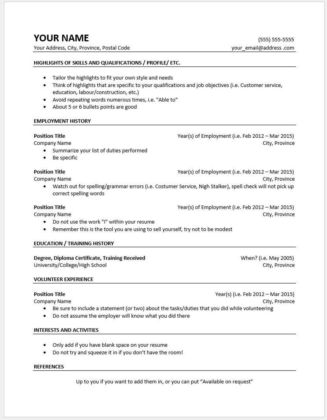 Basic Resume Example, Clean Template Microsoft Word, Minimalist Resume ...