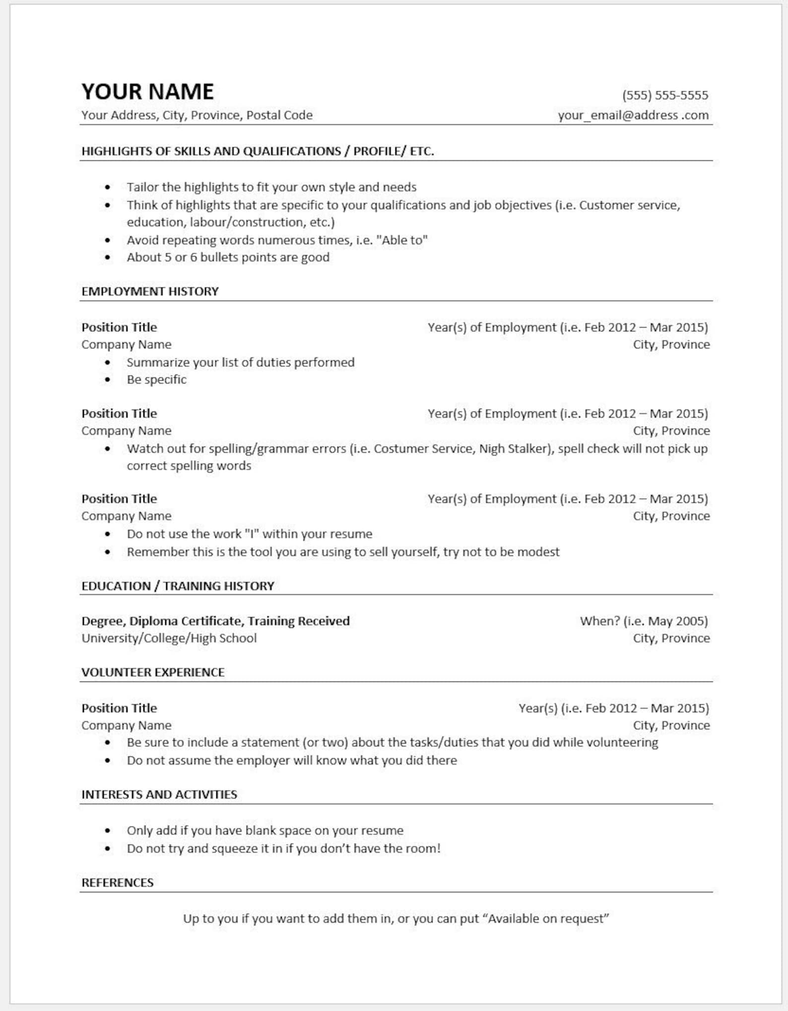 Basic Resume Example, Clean Template Microsoft Word, Minimalist Resume ...