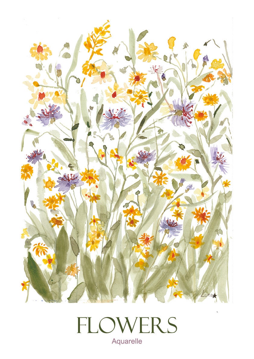 Poster Flowers, Watercolor Print, A3, A4, A5, Illustration, Drawing ...