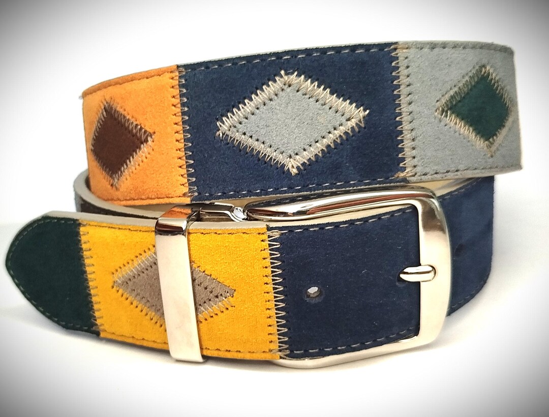 Multicolored Patchwork Belt in Genuine NABUK Leather, 4 Cm, Can Be ...