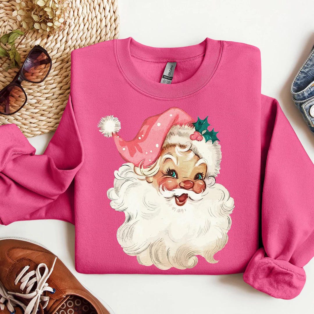 Pink Santa Retro Christmas Shirts Sweatshirts Women, Vintage Santa ...