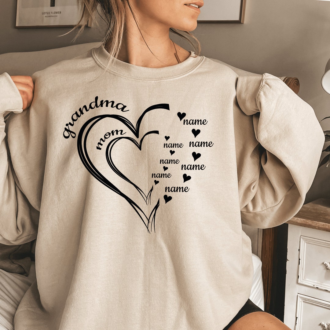 Custom Grandma Heart With Children Names Sweatshirt, Personalized Gift ...