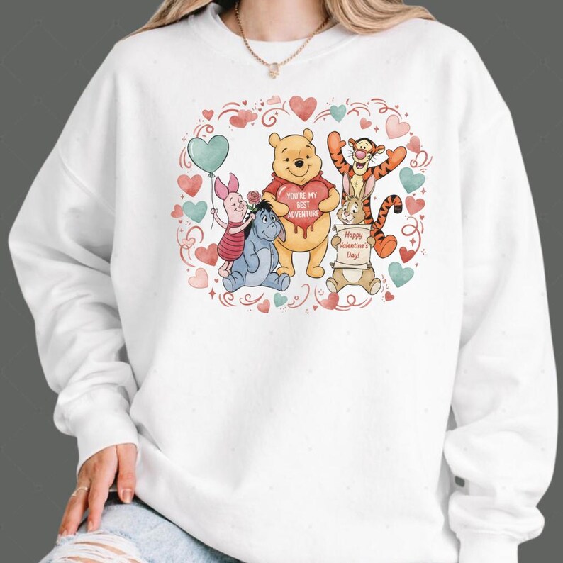 Winnie the Pooh Valentine Sweatshirt, Cute Pooh Couple Shirt, Disney ...