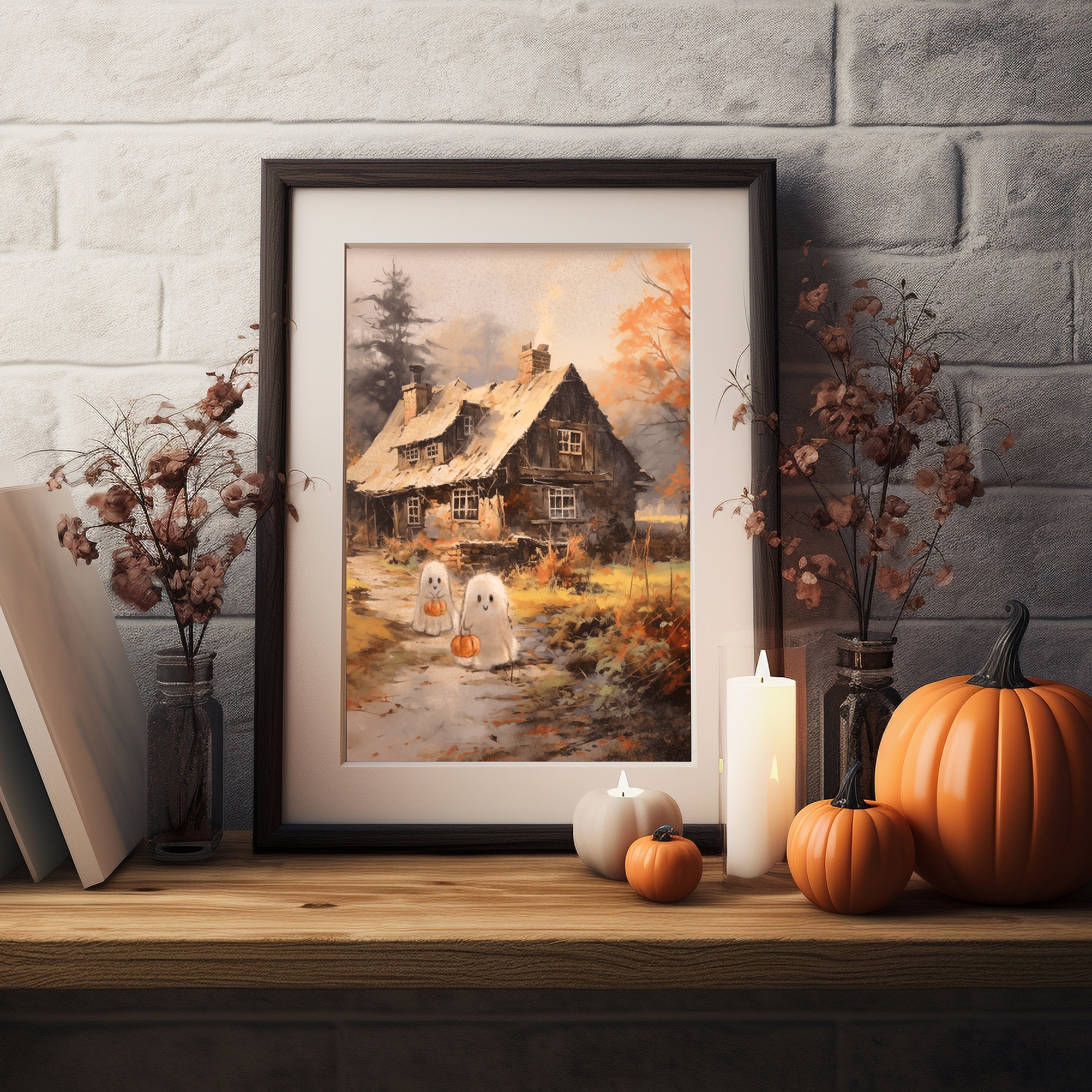 Cute Halloween Ghost Wall Art Cute Ghost Digital Print Vintage Decor ...