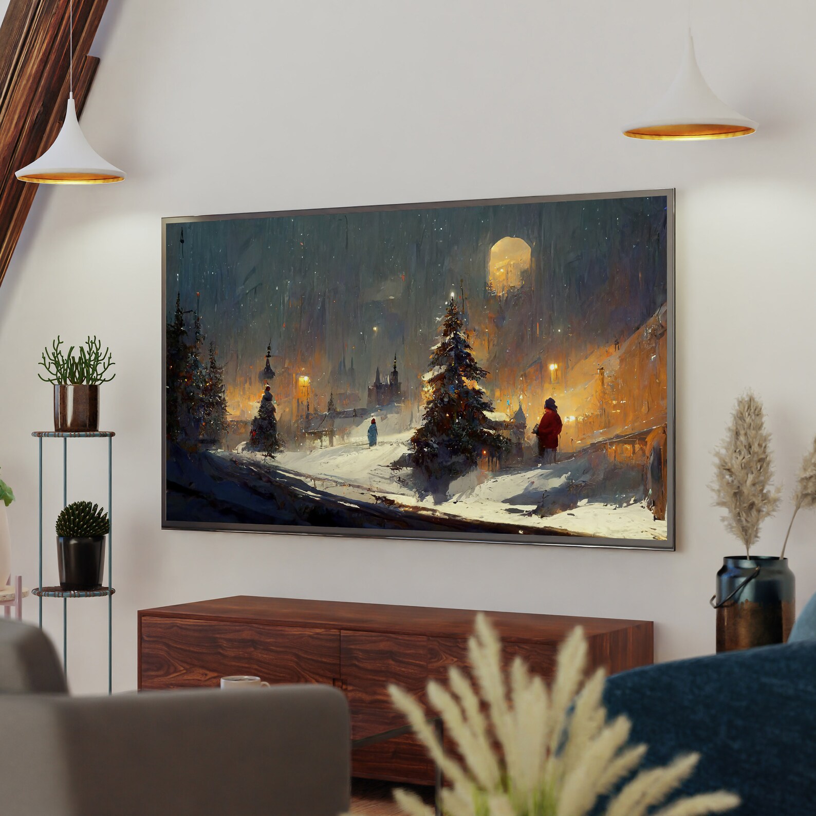 Samsung Frame TV Art, Vintage Christmas, Winter Landscape, Holiday ...
