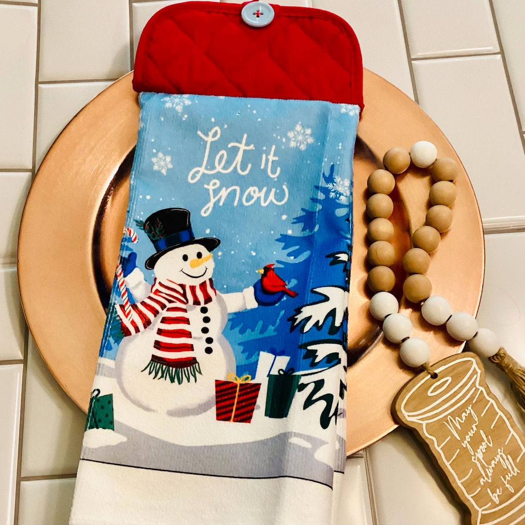 Fall, Winter Microfiber Kitchen Towel Attached to Potholders, Matching ...