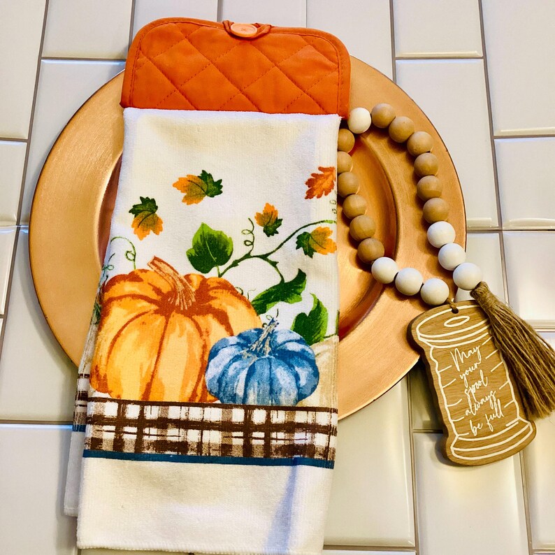 Fall, Winter Microfiber Kitchen Towel Attached to Potholders, Matching ...