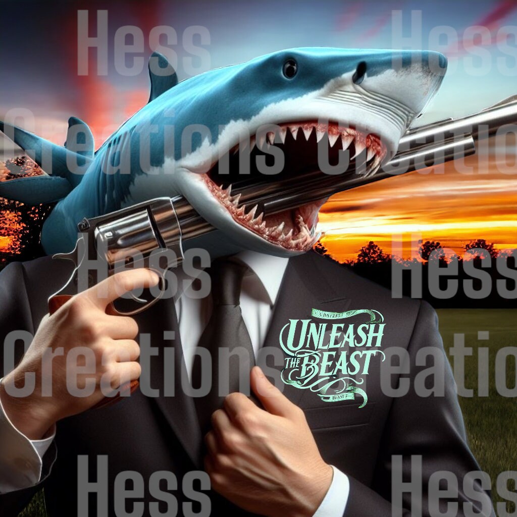 Shark Head Man With Gun PNG Digital File Design Tumbler Wrap, Clothing ...