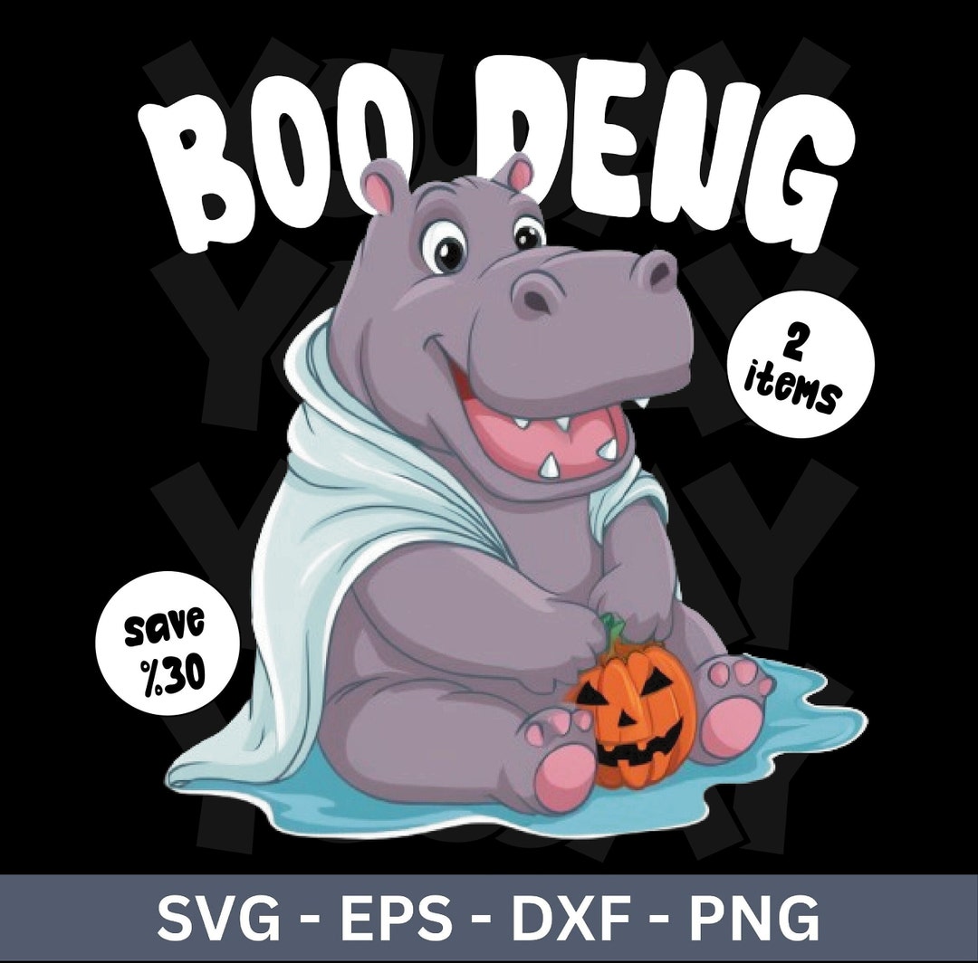 Hippo Boo Deng Svg, Halloween Moo Deng Baby Png, Hippo Halloween Boo ...