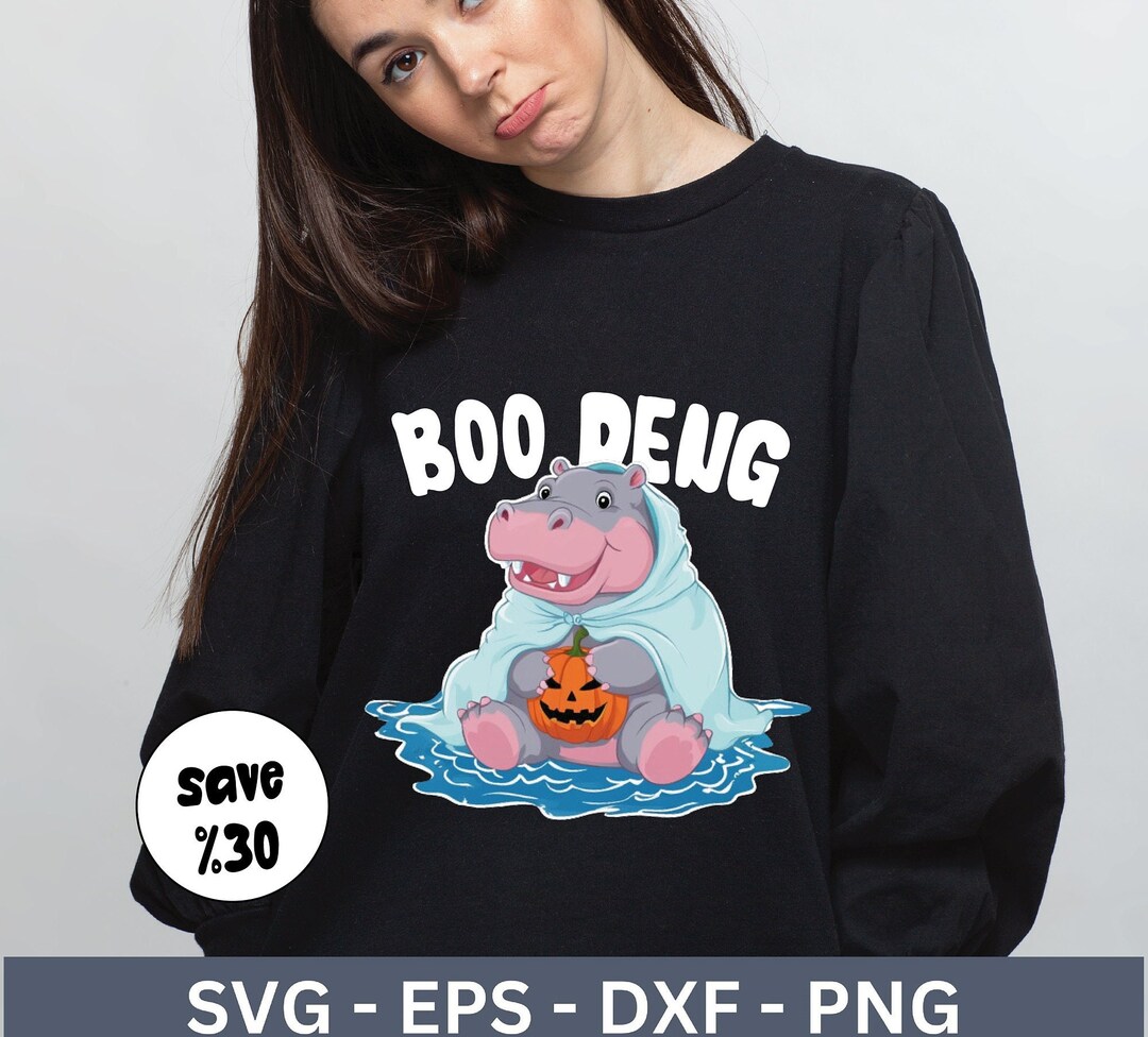 Hippo Boo Deng Svg, Halloween Moo Deng Baby Png, Hippo Halloween Boo ...
