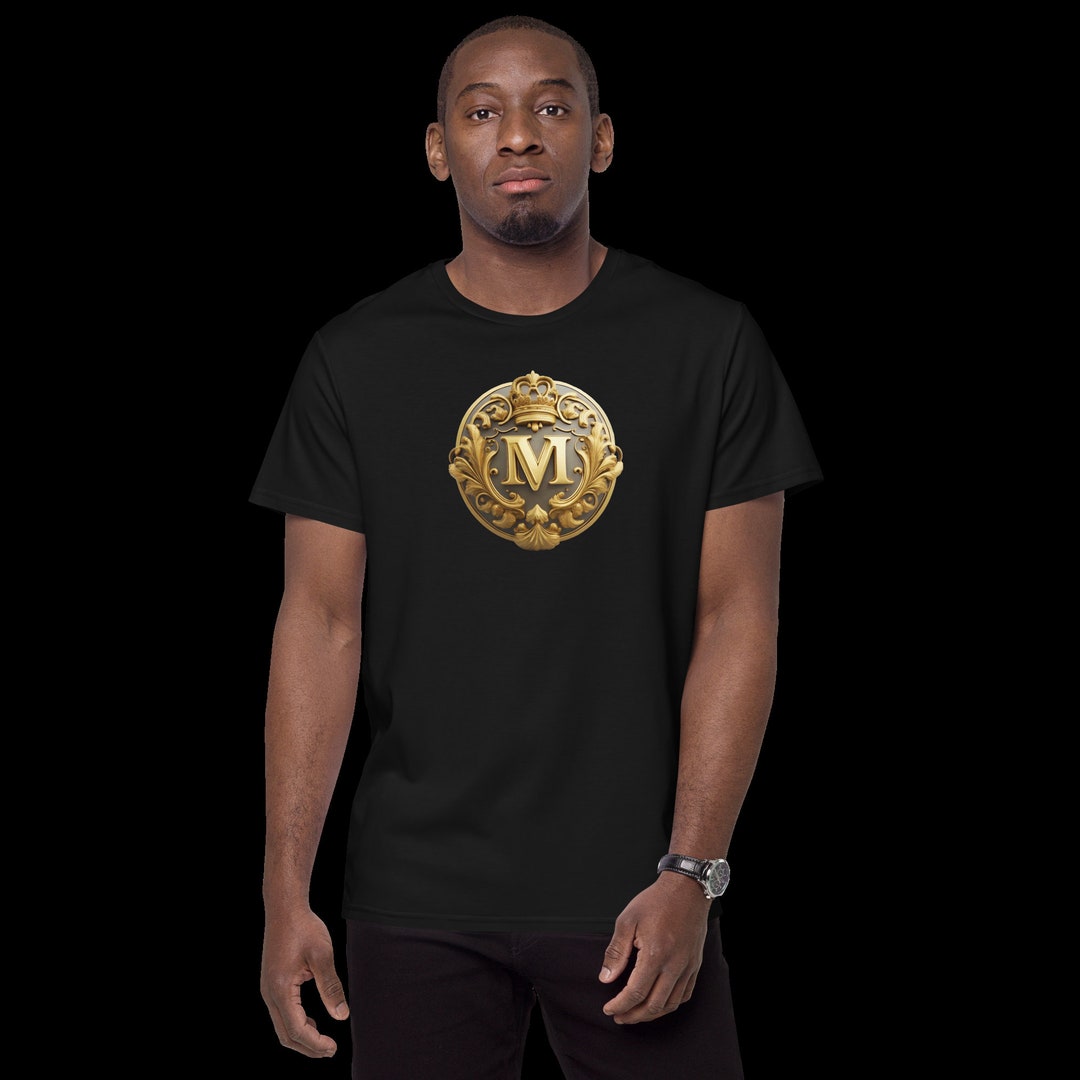 Dark M Engraved Gold Monogram Men's Premium Cotton T-shirt - Etsy