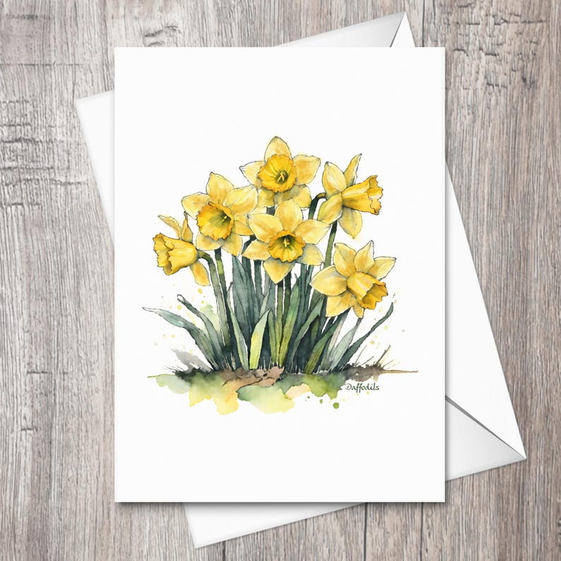 DAFFODIL Flowers March Birthday / EASTER Card With Envelope - 7x5" or ...