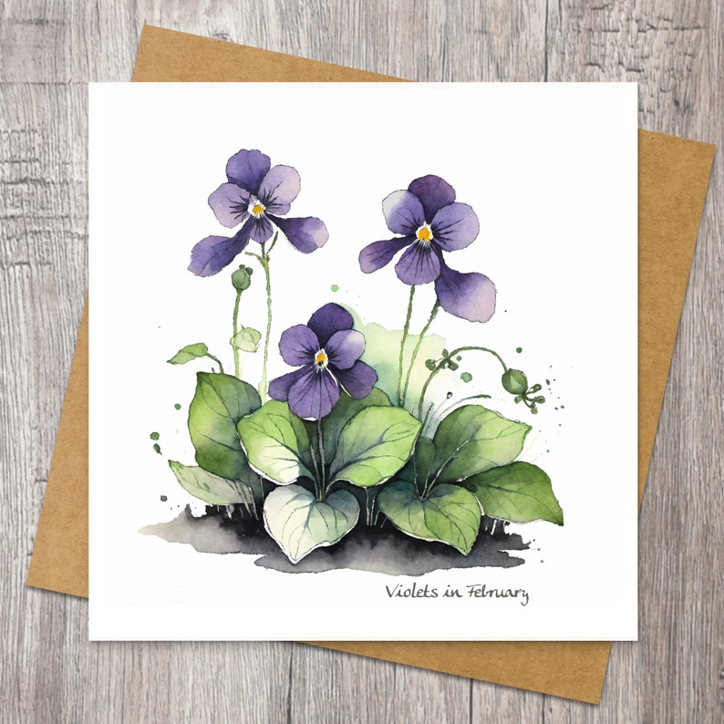 VIOLET Birth Flower Card 5.5x5.5 Square Greeting Card With Envelope ...