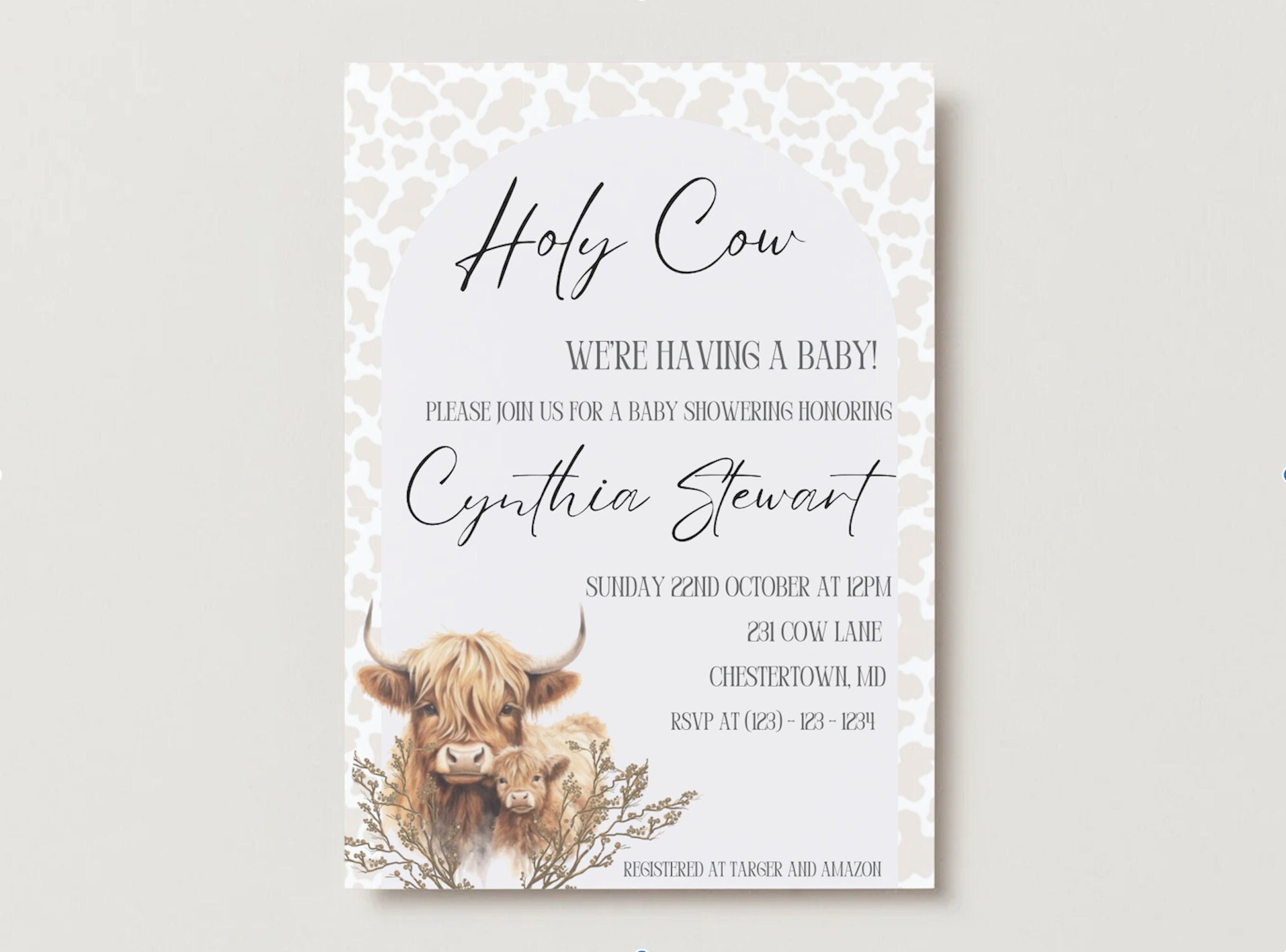 Boho Highland Cow Baby Shower Invitation Holy Cow Invite Online ...