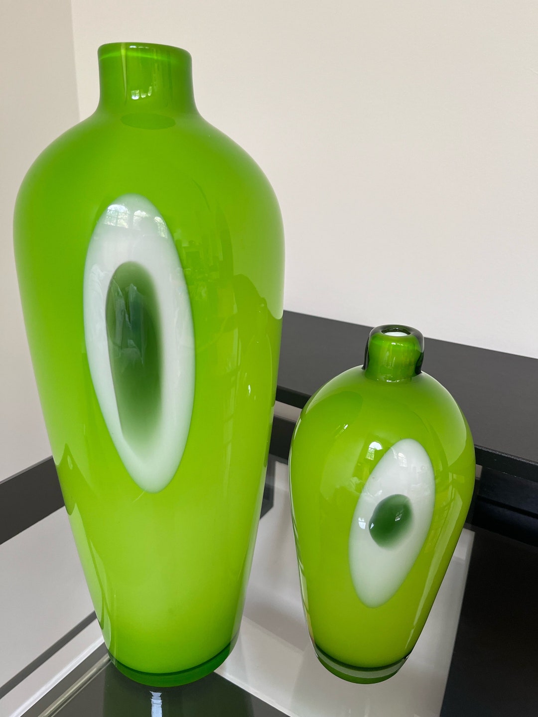Lime Green Cased Art Glass Vase Set. Leonardo Lime Green Vases With ...