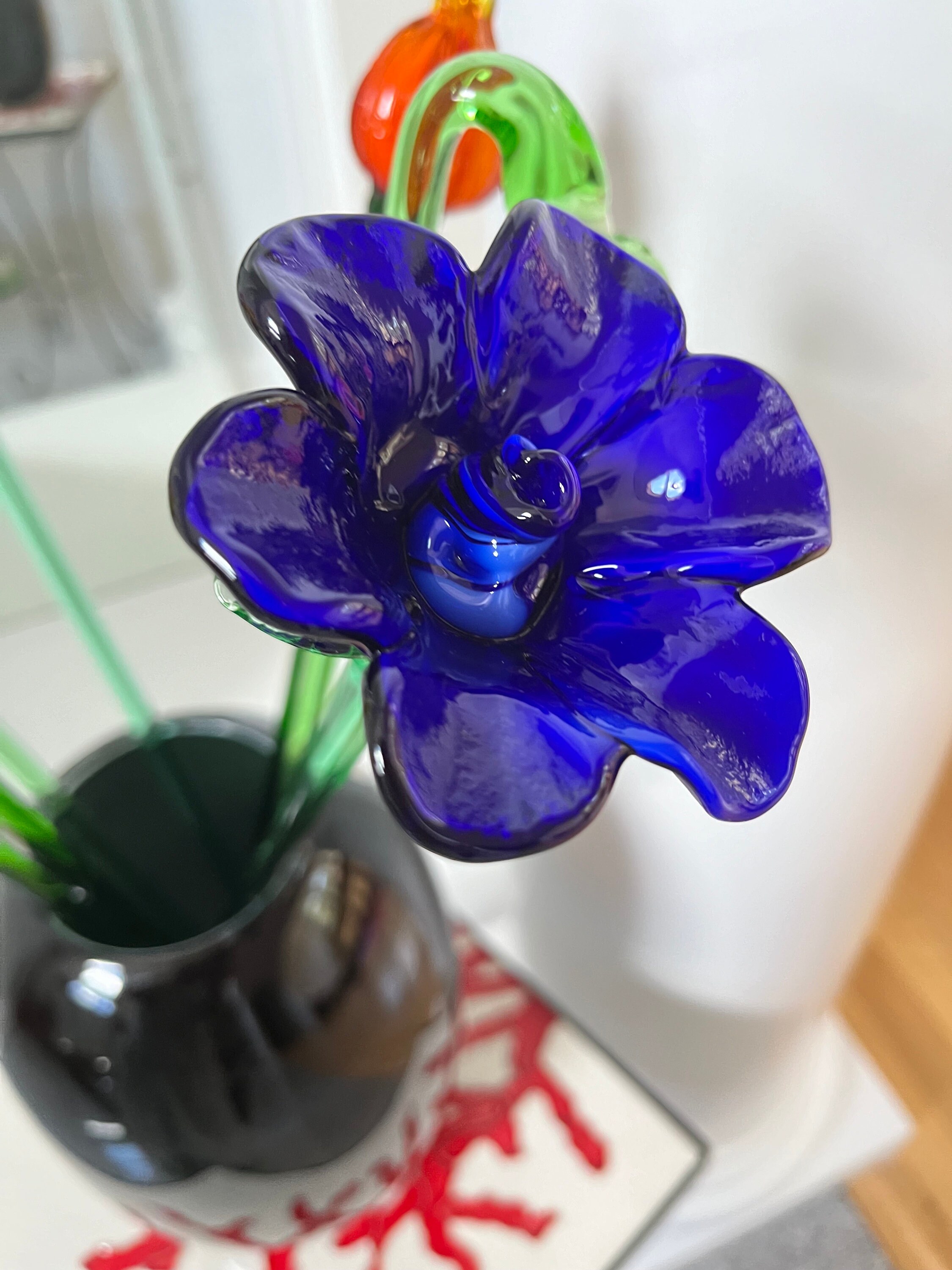 Murano Style Long Stem Glass Flowers, 19 Long. Multi Color Art Glass ...