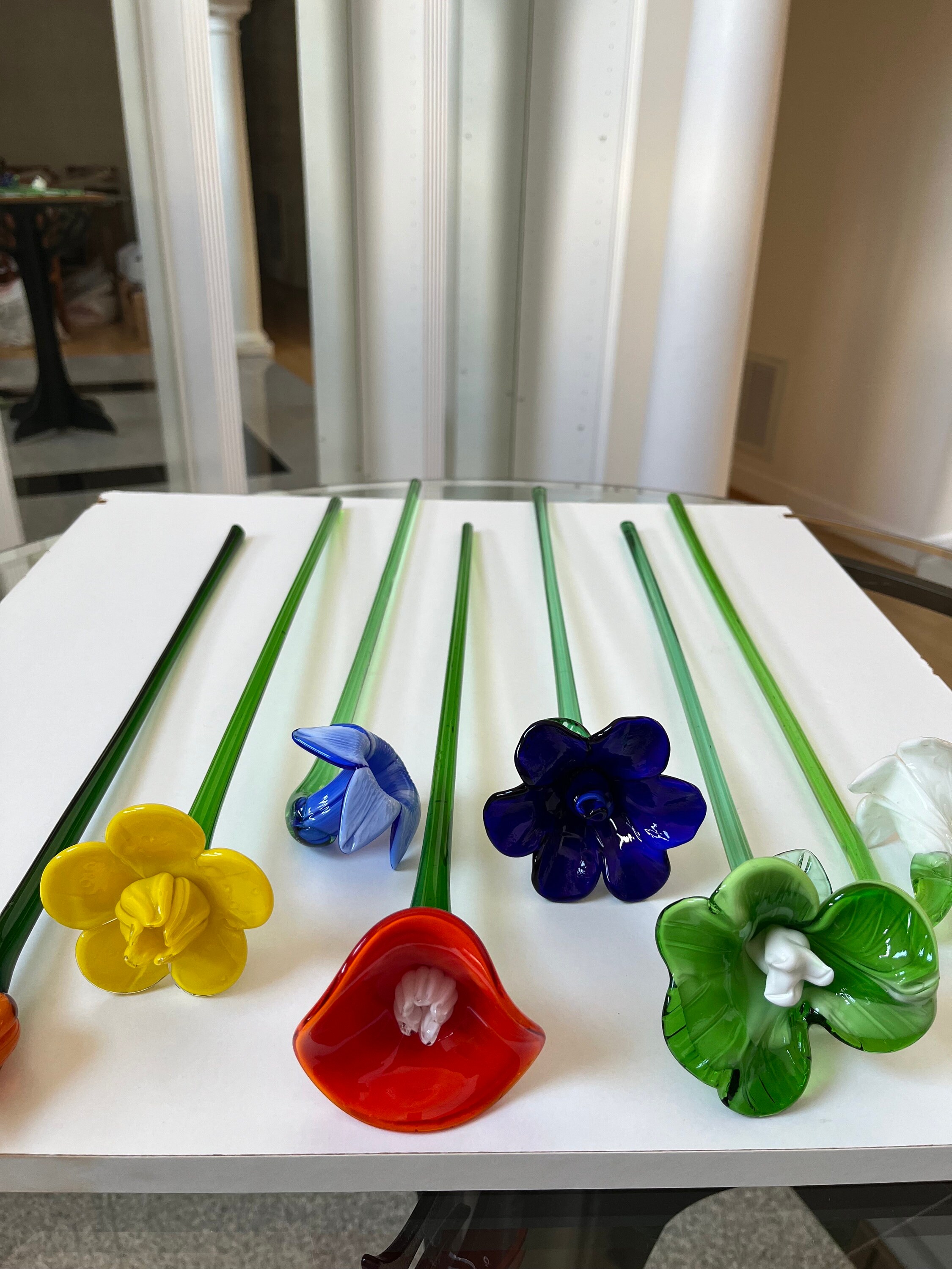 Murano Style Long Stem Glass Flowers, 19 Long. Multi Color Art Glass ...