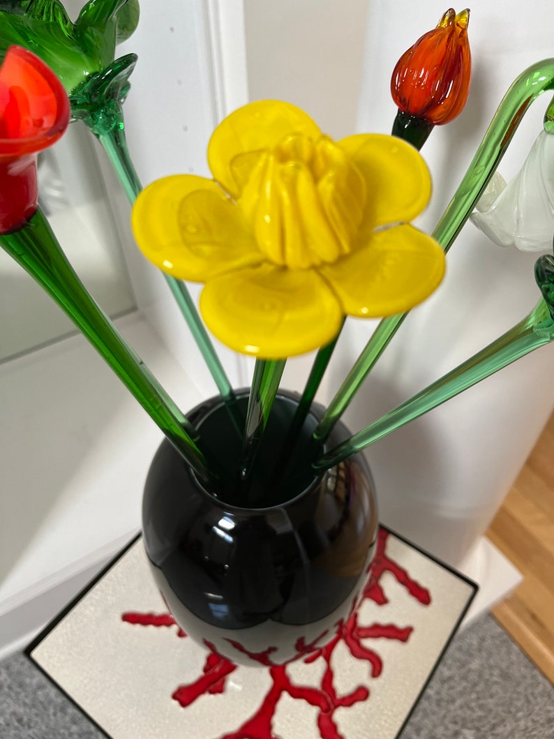 Murano Style Long Stem Glass Flowers, 19 Long. Multi Color Art Glass ...