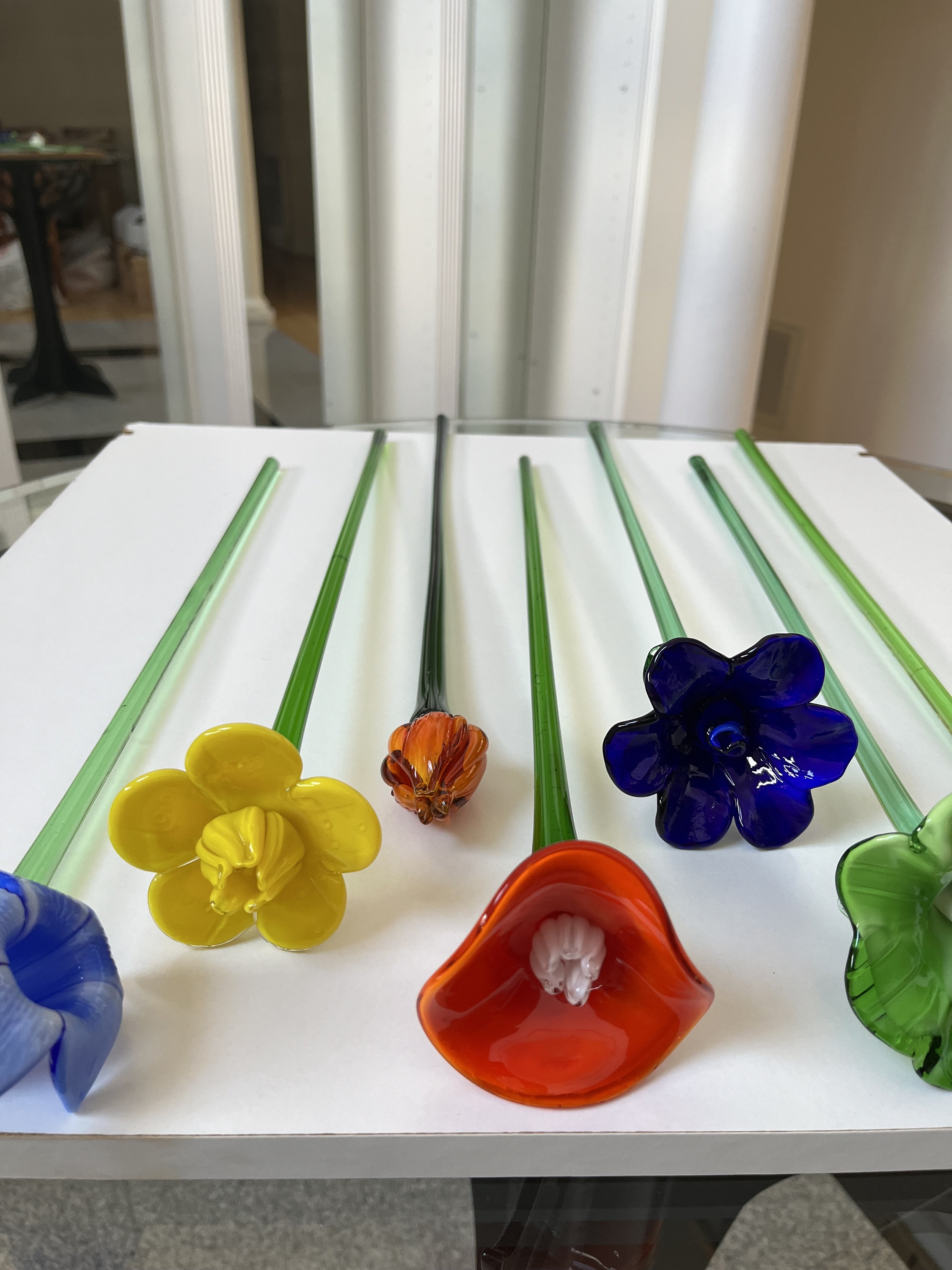 Murano Style Long Stem Glass Flowers, 19 Long. Multi Color Art Glass ...