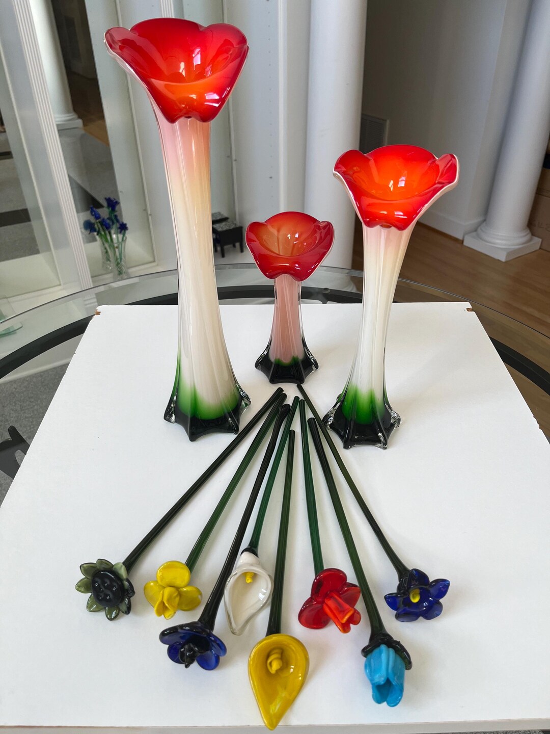 Long Stem Glass Flowers Set of 8. Jack in the Pulpit, Art Glass Tulip ...