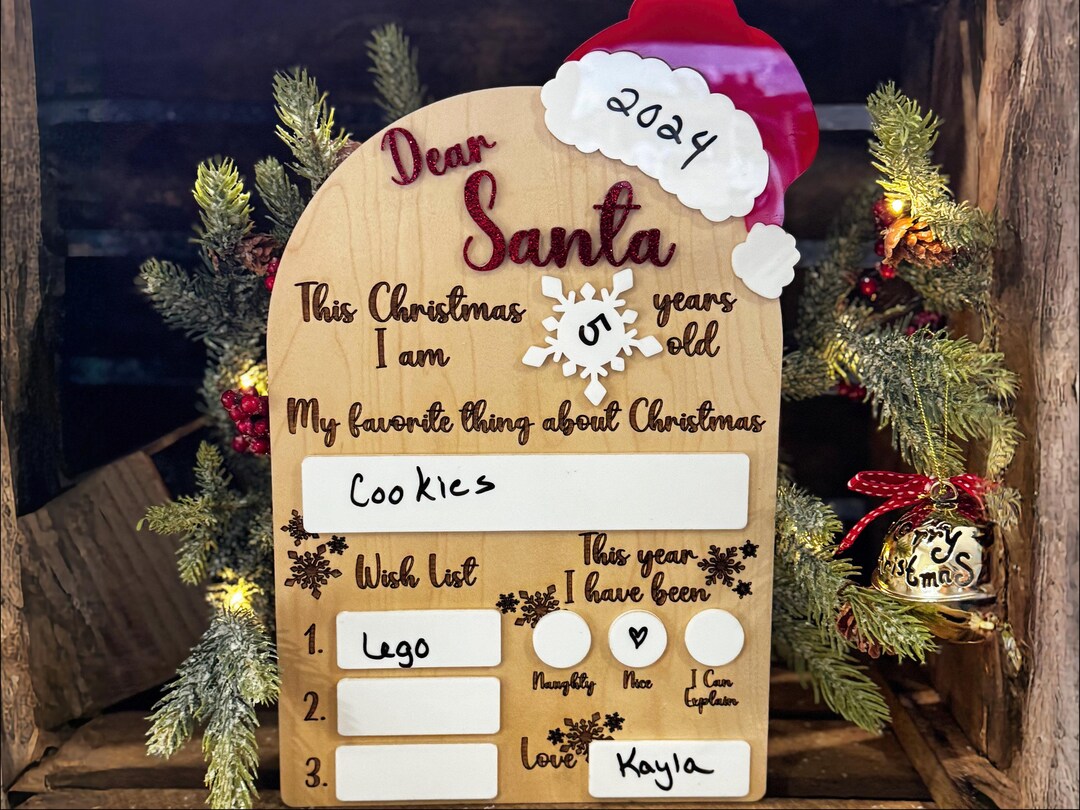 Santa Wish List Dry Erase Board Customizable & Reusable Kid's Christmas ...